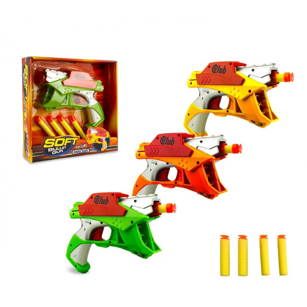 287996 Pistolet en plastique SOFT BULLET GUN jeu d'action avec 4 balle